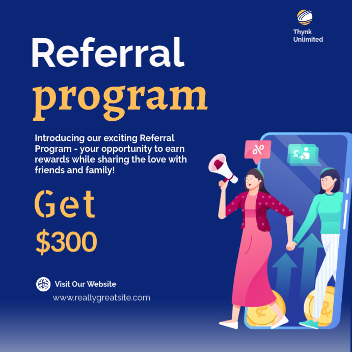 Illustrative Blue And Orange Illustrative Referral Program Instagram ...