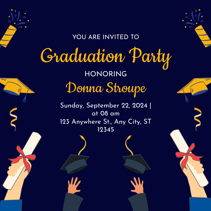 Illustrative Blue And Yellow Graduation Party Template | PosterMyWall