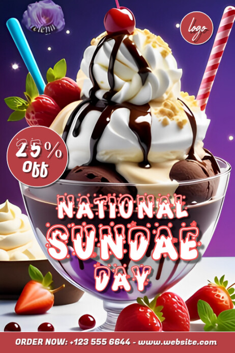 Illustrative Blue Background Gradient National Sundae Day Poster ...