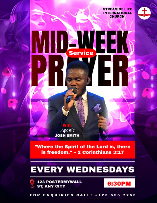 Illustrative Blue Background Maximalist Midweek Prayer Service Flyer ...
