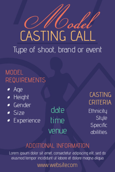 Illustrative Blue Model Casting Call Poster Template | PosterMyWall