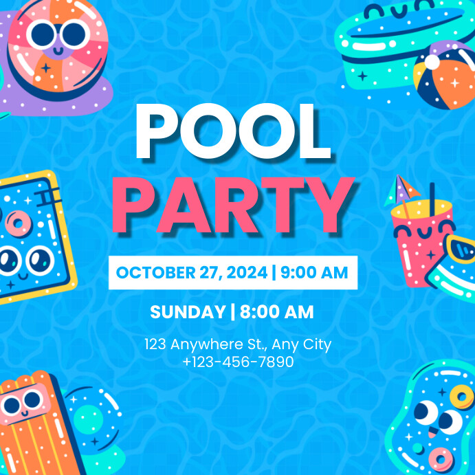 Illustrative Blue Pool Party Instagram Post Template | PosterMyWall