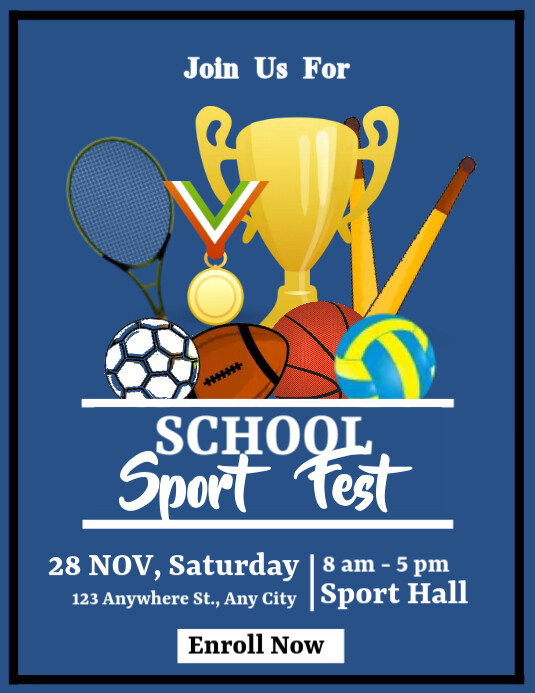 Illustrative Blue Sport Fest Pamflet Template | PosterMyWall