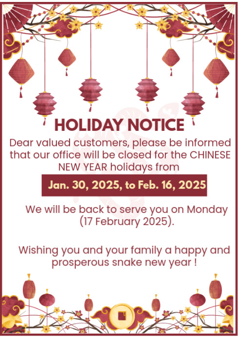 Illustrative Chinese New Year holiday notice A4 Template | PosterMyWall
