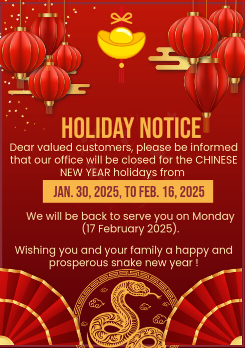 Copy of Illustrative Chinese New Year Holiday Notice A4 | PosterMyWall