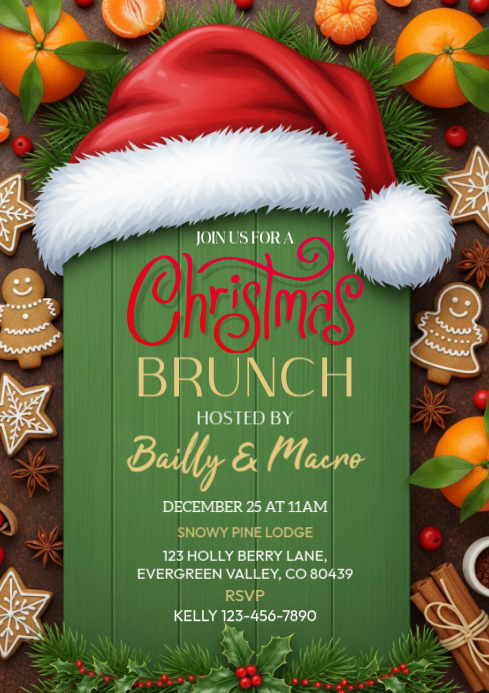 Illustrative Christmas Brunch A4 Template | PosterMyWall