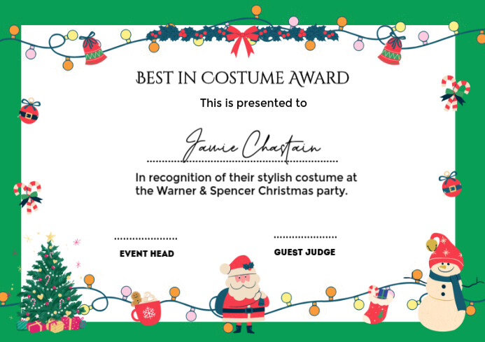 Copy of Illustrative Christmas Costume Certificate A4 | PosterMyWall