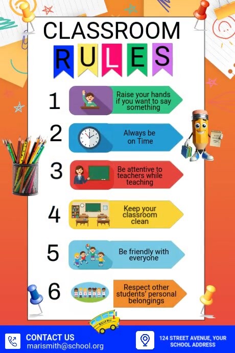 Illustrative Classroom Rules Template Poster | PosterMyWall