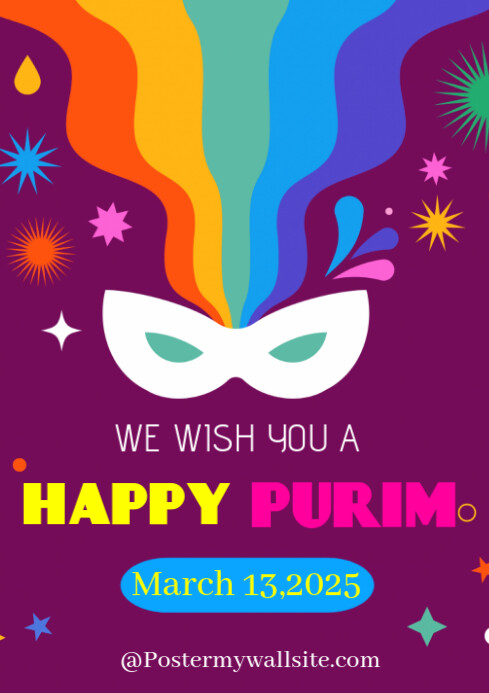 Plantilla de Illustrative Colorful Happy Purim Flyer A4 | PosterMyWall