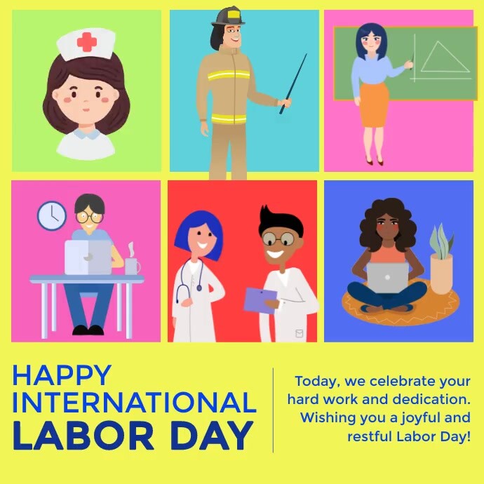 Illustrative Colorful Labor Day Instagram Pos Template | PosterMyWall