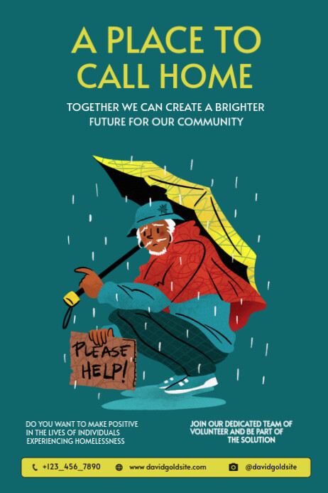 Illustrative Dark Green And Yellow Illistration Homelessness Volunteer ...