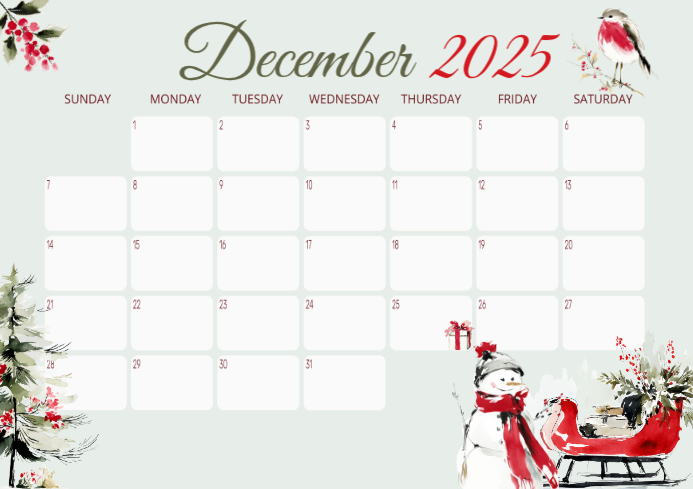 Illustrative December 2025 Calendar Planner Template A4 | PosterMyWall