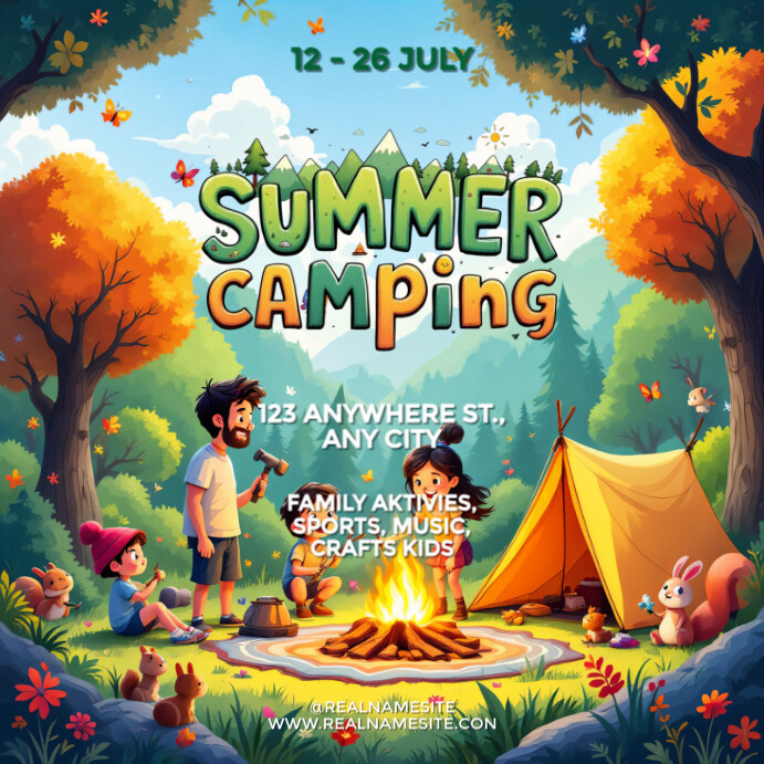 Illustrative Family Summer Camping Instagram Post Template | PosterMyWall