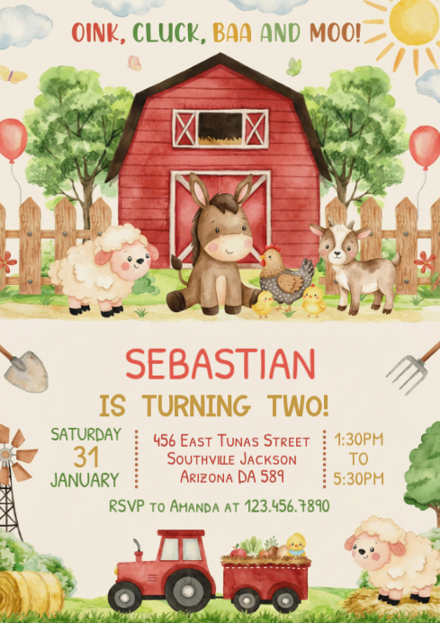 Illustrative Farm Birthday Invitation A4 Template | PosterMyWall
