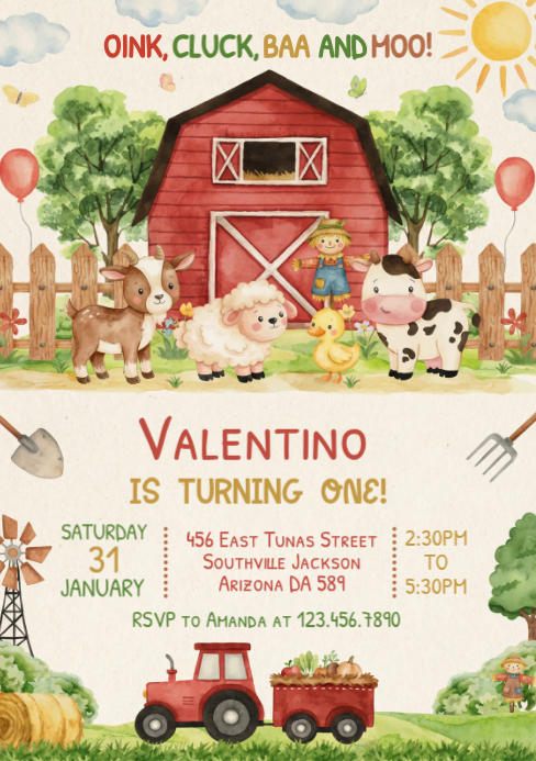 Illustrative Farm Birthday Invitation A5 Template | PosterMyWall