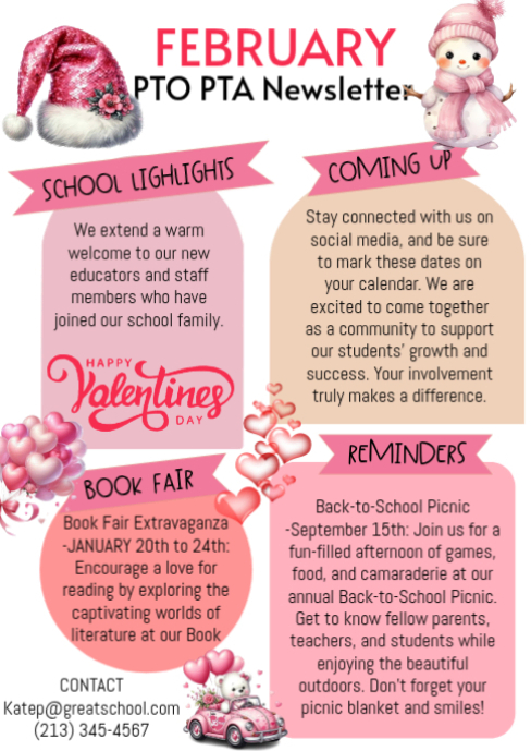Illustrative February Classroom Pta Newsletter A6 Template | PosterMyWall