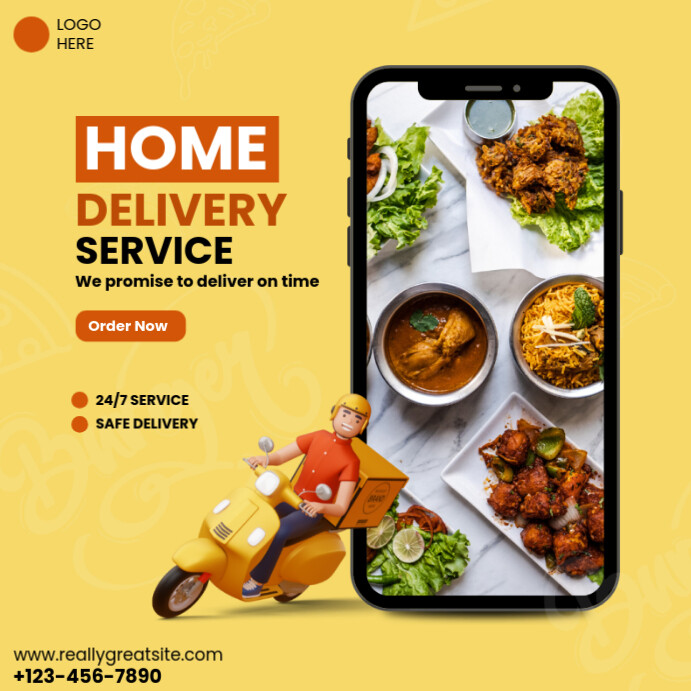 Illustrative Food Delivery Service Instagram Post Template | PosterMyWall