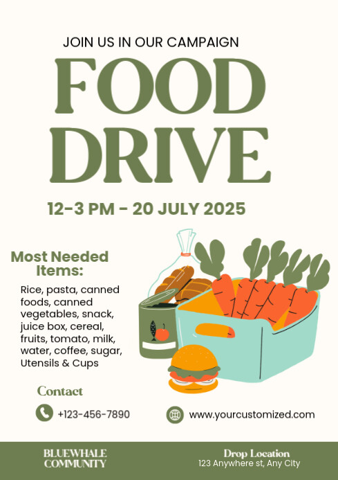 Copy of Illustrative Food Drive Campaign A4 | PosterMyWall