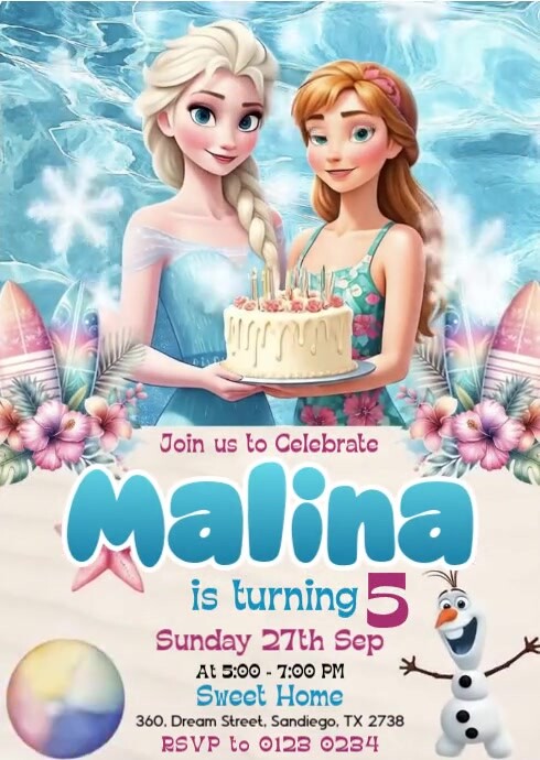 Illustrative Frozen Birthday Invitation A6 Template | PosterMyWall