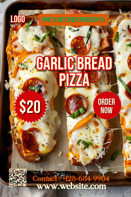 Illustrative Garlic Bread Pizza Poster Template | PosterMyWall