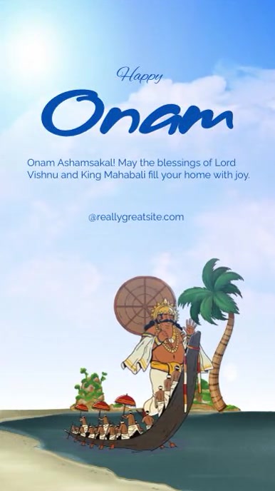Illustrative Green And Blue Onam Festival Gre Template | PosterMyWall