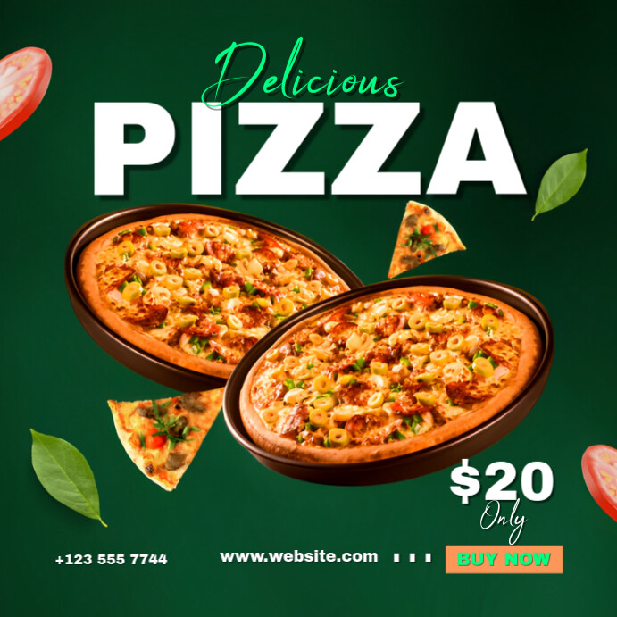 Illustrative Green Background Gradient Delicious Pizza Instagram Post ...
