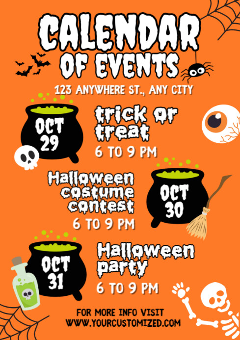 Illustrative Halloween Calendar Of Events A4 Template | PosterMyWall