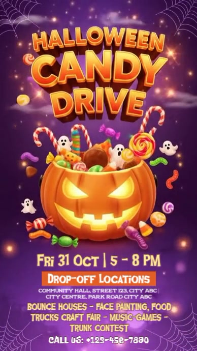 Illustrative Halloween Candy Drive Instagram Story Template | PosterMyWall