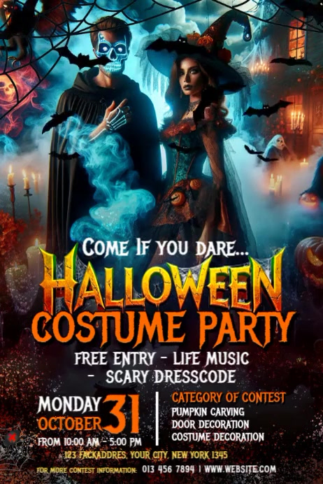 Illustrative Halloween Costume Contest Poster Template | PosterMyWall
