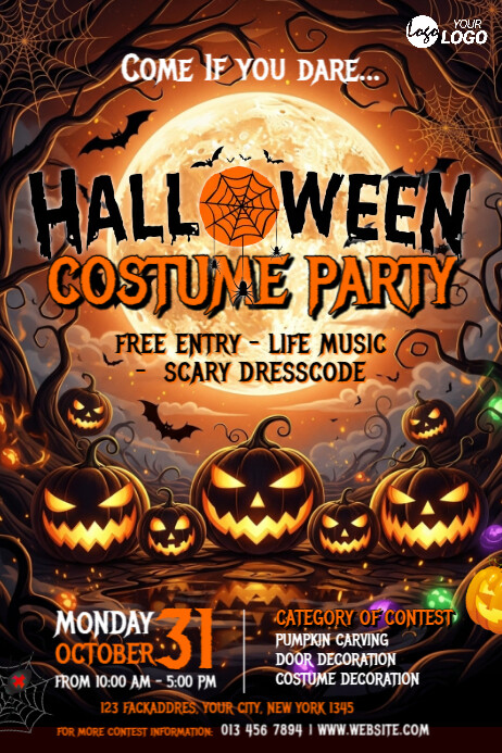 Illustrative Halloween Costume Party Poster Template | PosterMyWall