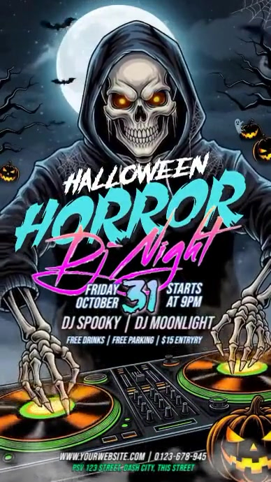 Illustrative Halloween Horror DJ Night Party Instagram Story Template ...