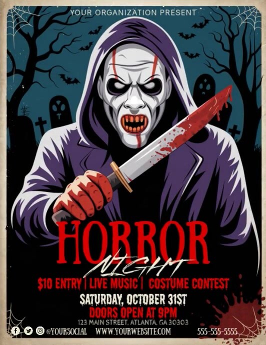 Illustrative Halloween Horror Night Serial Killer Flyer (us Letter ...
