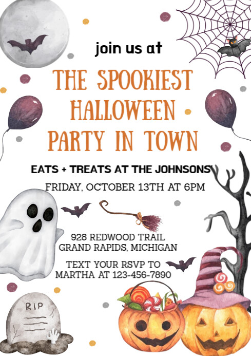 Illustrative Halloween Party Invitation A4 Template | PosterMyWall