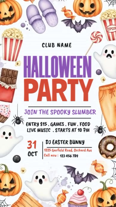 Illustrative Halloween Party Invitation Digital Display (9:16) Template ...