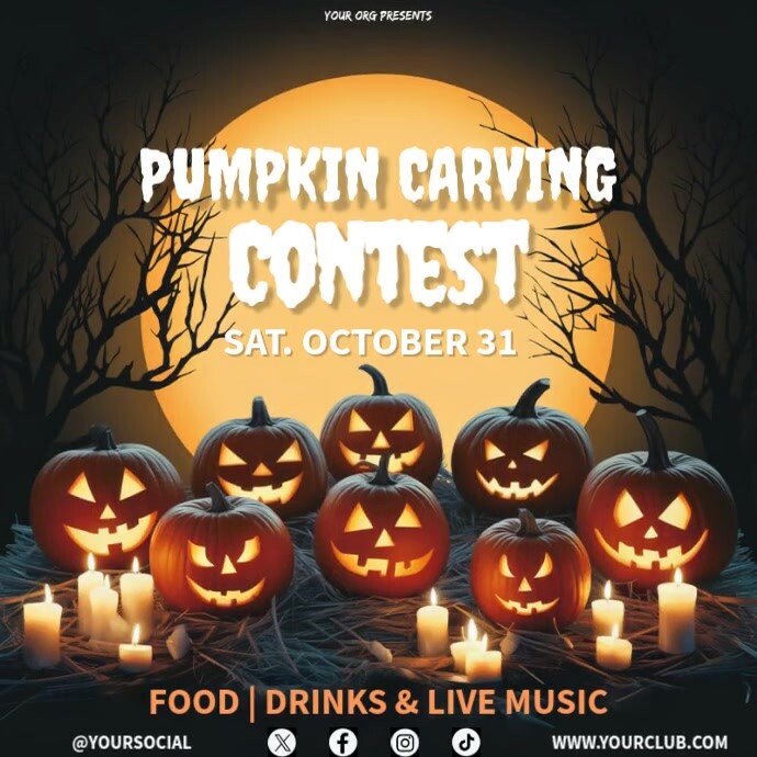 Illustrative Halloween Pumpkin Carving Contest Instagram Post Template ...