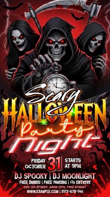 Illustrative Halloween Scary Club Night Party Instagram Story Template ...