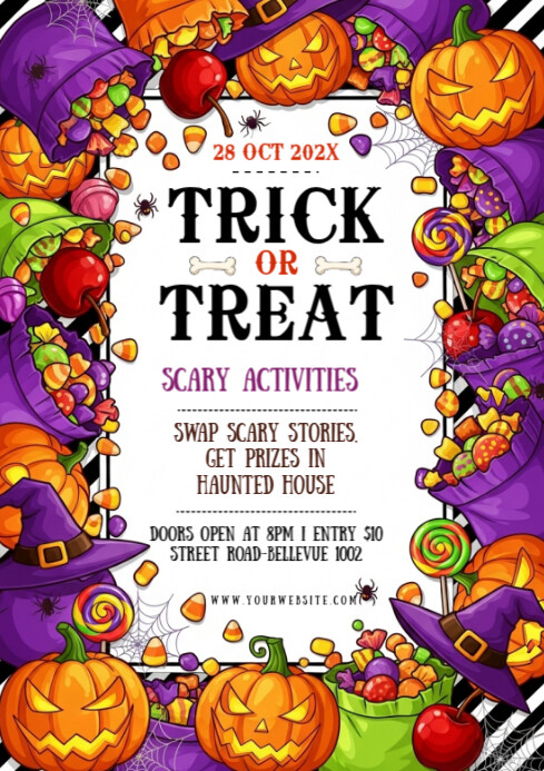 Illustrative Halloween Trick Or Treat A4 Template | PosterMyWall