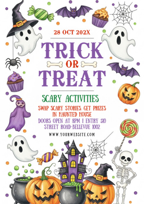 Illustrative Halloween Trick Or Treat A4 Template | PosterMyWall