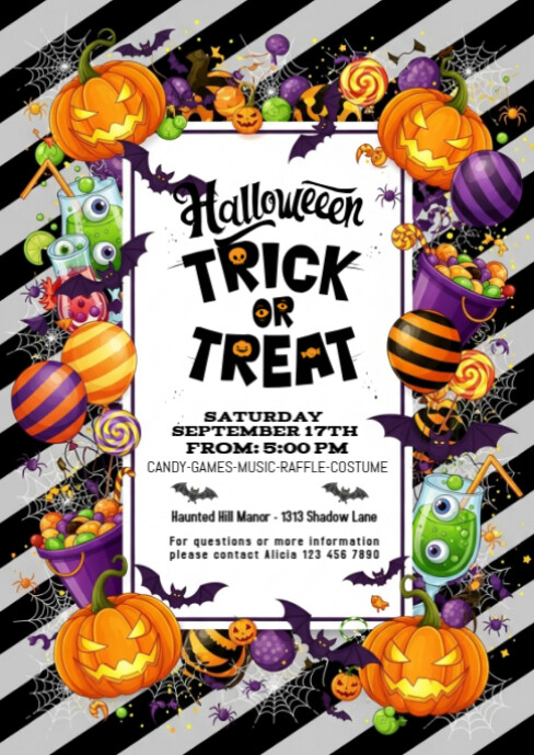 Illustrative Halloween Trick Or Treat A6 Template | PosterMyWall