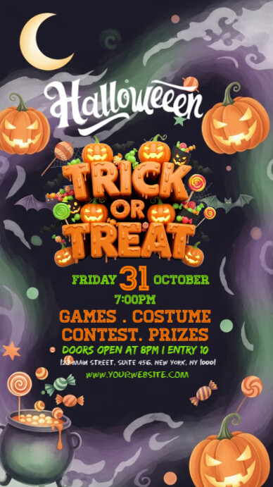Illustrative Halloween Trick Or Treat Digital Display (9:16) Template ...