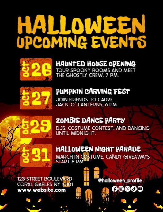 Illustrative Halloween Upcoming Events Schedule Flyer Template ...