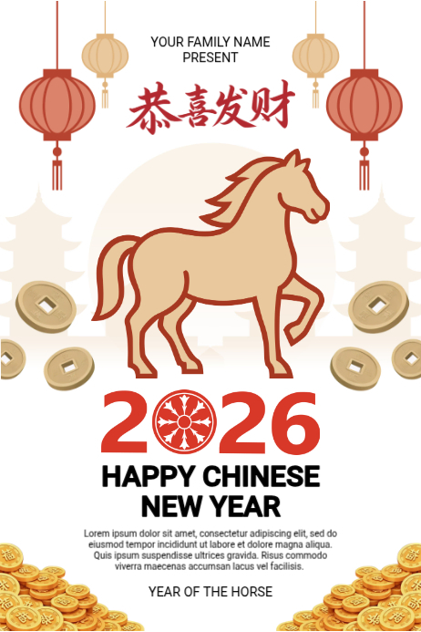 Illustrative Happy Chinese New Year 2026 year of the horse Poster ...