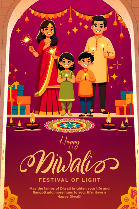 Illustrative Happy Diwali Fest Of Light Poster Template | PosterMyWall