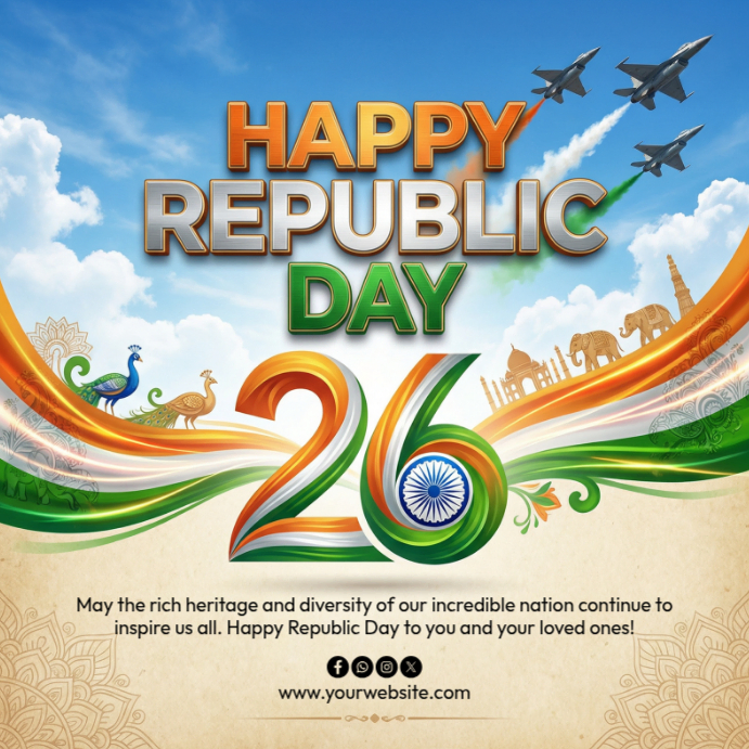 Illustrative Happy Republic Day Instagram Post Template | PosterMyWall