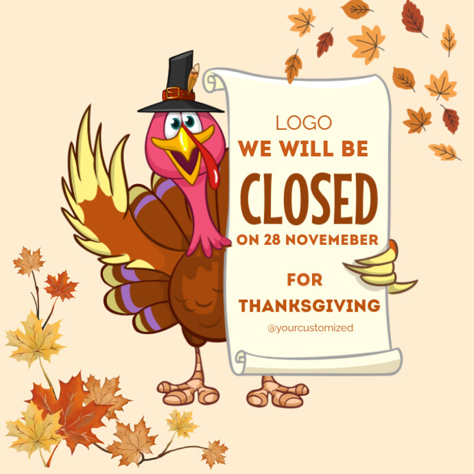 Illustrative Happy Thanksgiving Day Business Closing Ad Instagram Post ...