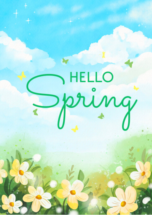 Illustrative Hello Spring A4 Template | PosterMyWall
