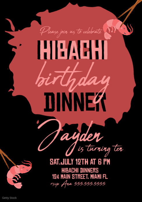 Copy of Illustrative Hibachi Birthday Dinner Event Invitations A4 ...