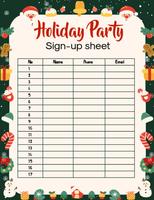 Copy of Illustrative Holiday Party Sign Up Sheet Flyer (us Letter ...