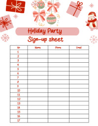 Holiday Party Sign Up Sheet Template | PosterMyWall