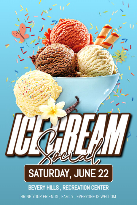 Illustrative Ice Cream Social Poster Poster Templat | PosterMyWall